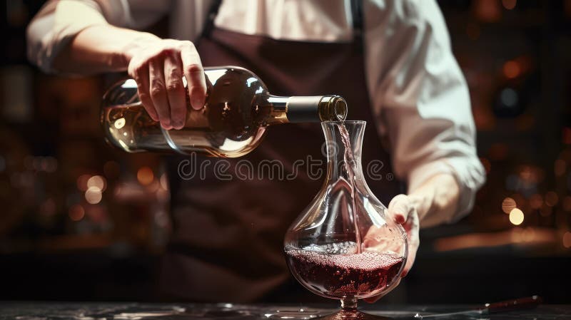 The Sophisticated Technique of a Sommelier Pouring Red Wine with ...