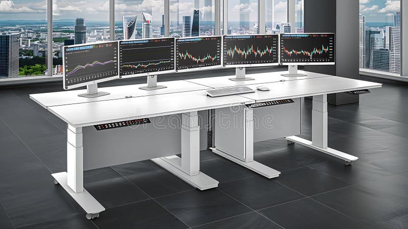 Sophisticated Trading Setup with Multiple Monitors Displaying Financial ...