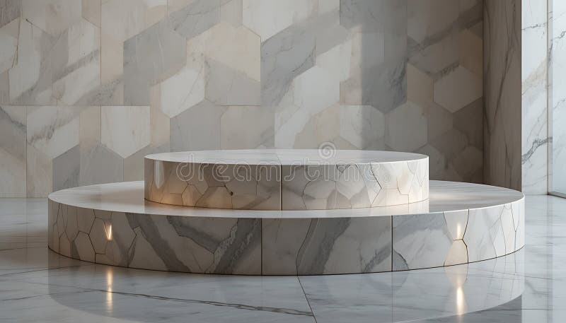 Modern Marble Display Platform Against a Geometric Wall Stock ...
