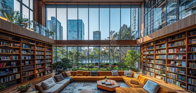 Sophisticated Urban Library with a Cosmopolitan Feel Stock Illustration ...