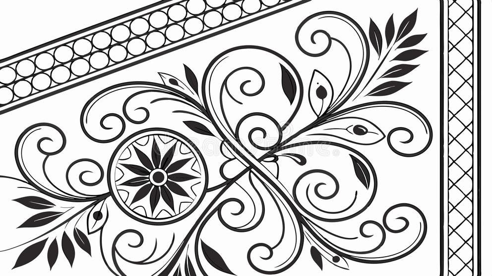 Intricate Border or Railing with Floral and Geometric Designs, Vector ...