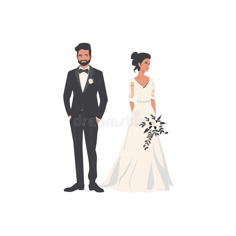 Sophisticated Wedding Illustration of Bride and Groom. Vector ...