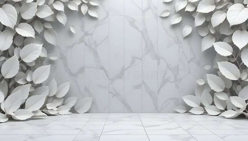 Stylish 3D White Leaves Pattern Background with Geometric Tile Effect Stock Illustration ...