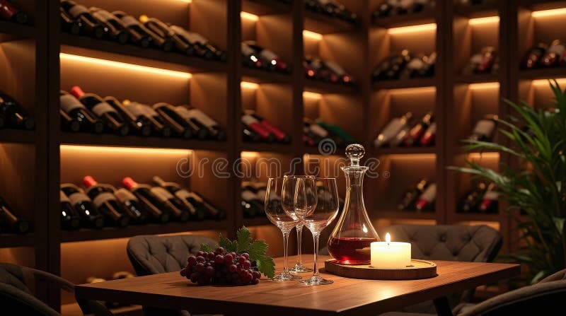 Sophisticated Wine Cellar with Premium Bottles and Elegant Tasting ...