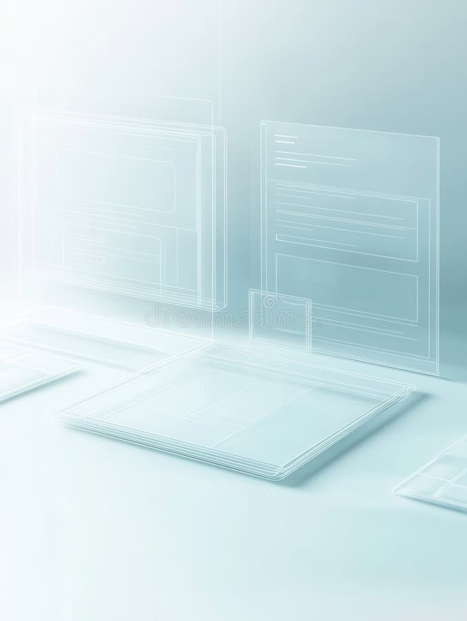 Sleek UIUX Wireframe Design with Transparent Elements and Soft Grid ...