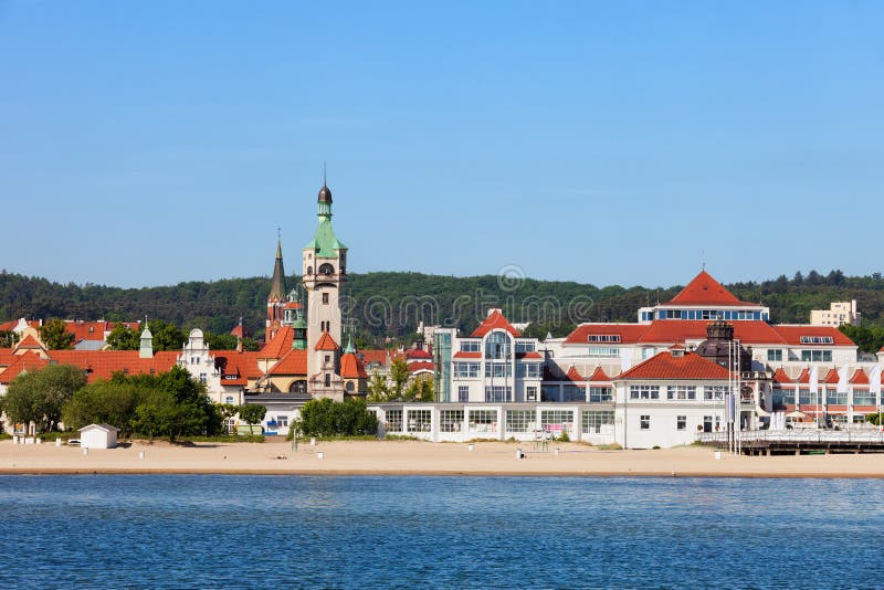 Sopot Stadhav Och Strand I Polen Arkivfoto - Bild av semesterort ...