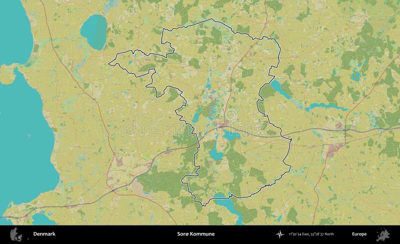 Soro Kommune Outlined, Denmark. Topographic Humanitarian Stock ...