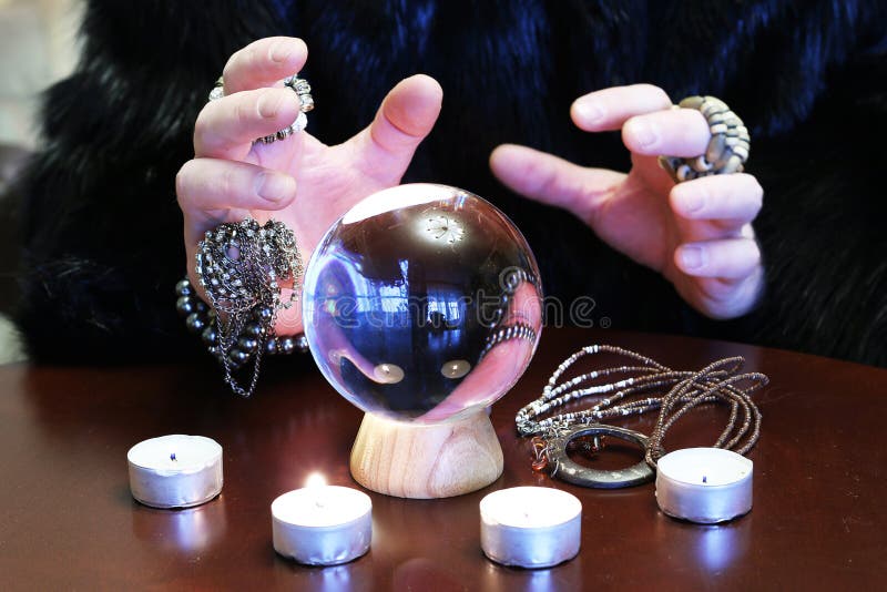 Sorcerer Hands Over a Transparent Crystal Ball Fortune-telling for ...
