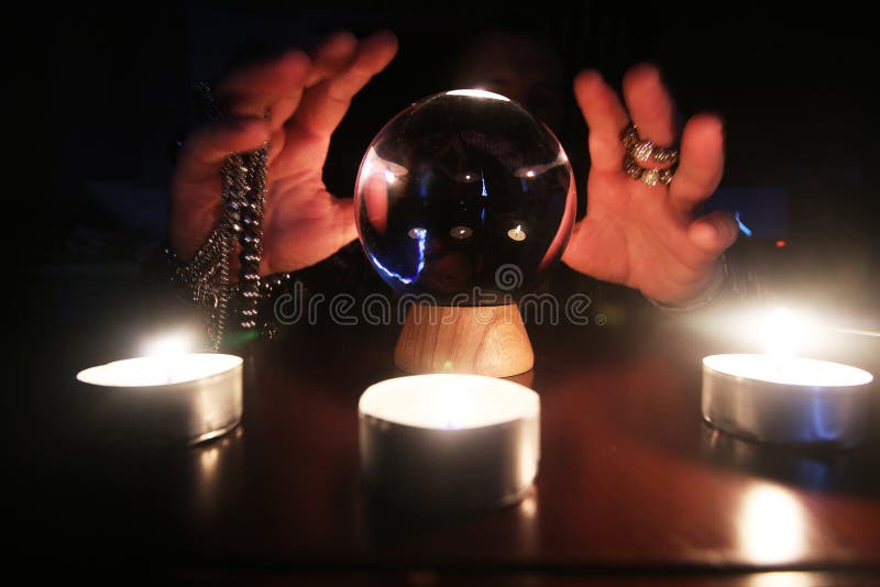 Sorcerer Hands Over a Transparent Crystal Ball Fortune-telling for ...
