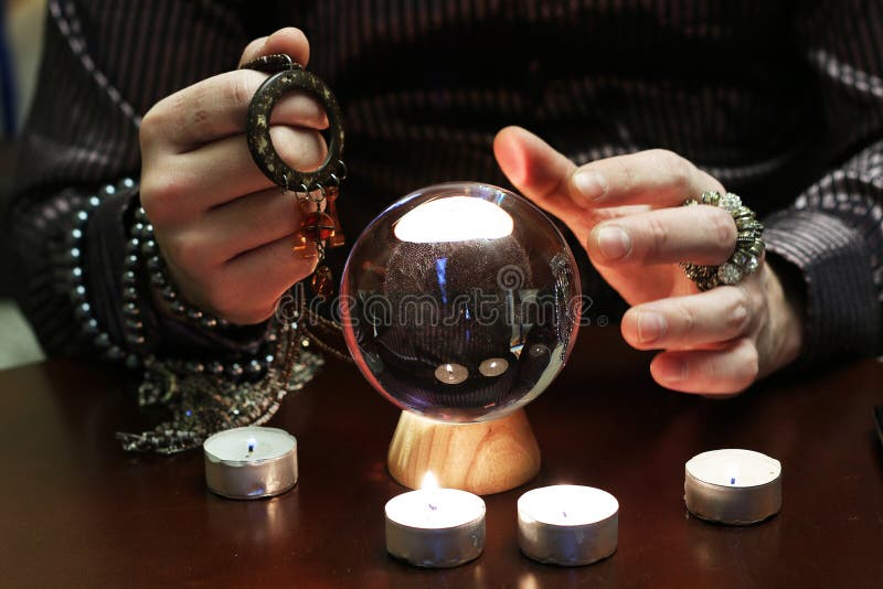 Sorcerer Hands Over a Transparent Crystal Ball Fortune-telling for ...