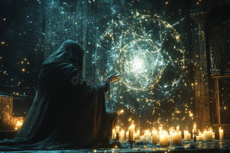 Sorcerer Summoning Glowing Magic Orb in Ancient Temple Interior by ...