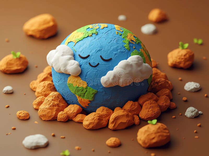 A Sorrowful Earth Depicted with Drought and Climate Change. Stock ...