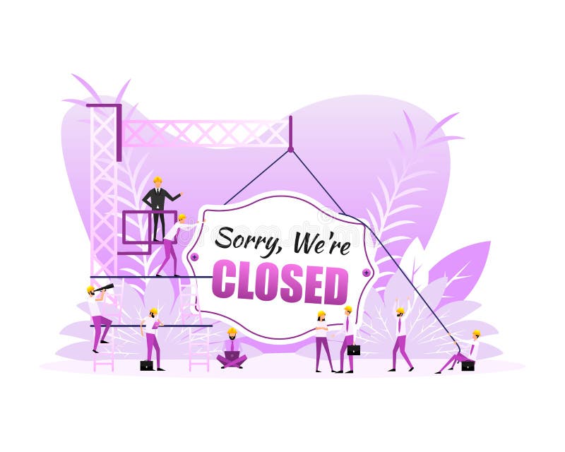 Sorry we are Closed Sign Door, Many People. Vector Illustration Stock ...