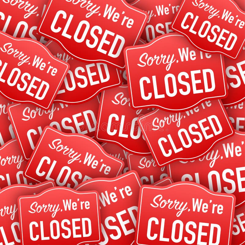 Sorry we are Closed Sticker Pattern. Abstract Pattern on Red Backdrop ...