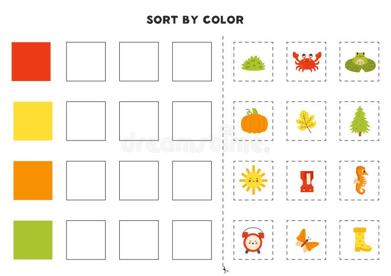 Sort Pictures by Color. Basic Colors for Kids. Game for Kids. Cut and ...