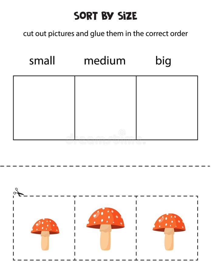 Sort Pictures by Size. Educational Worksheet for Kids. Stock Vector ...