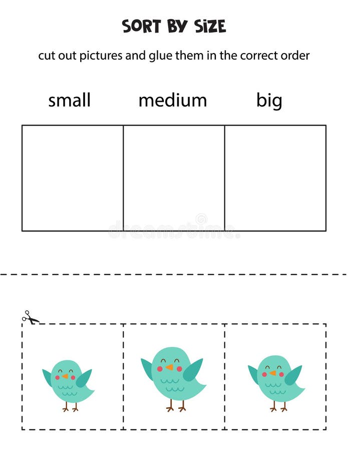 Sort Pictures by Size. Educational Worksheet for Kids. Stock Vector ...