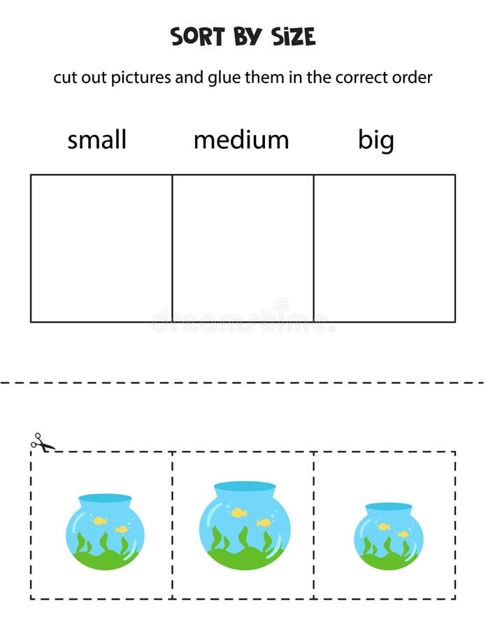 Sort Pictures by Size. Educational Worksheet for Kids. Stock Vector ...
