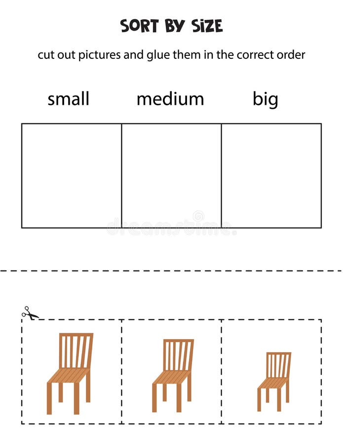 Sort Pictures by Size. Educational Worksheet for Kids. Stock Vector ...