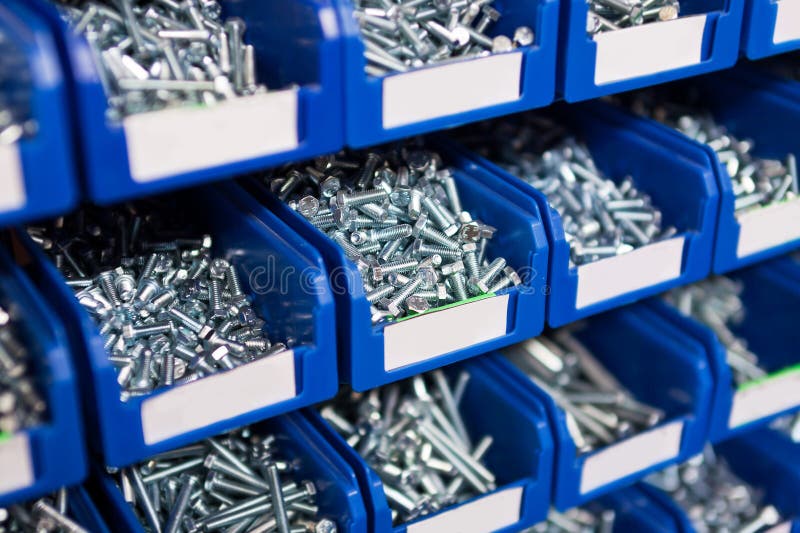 Sorted Bolts in Boxes in the Store Stock Image - Image of construction ...