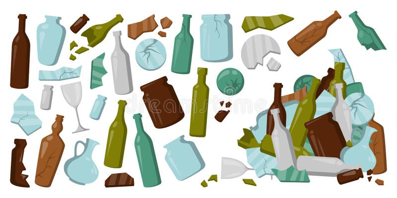 Sorted Glass Garbage Flat Icons Set. Glass Waste Sorting and Recycling ...