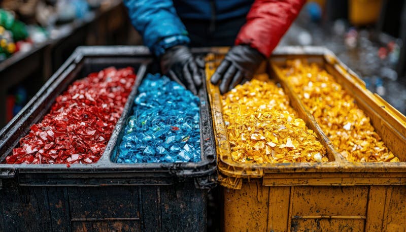Sorting Colorful Waste Materials into Bins Showcases Environmental ...