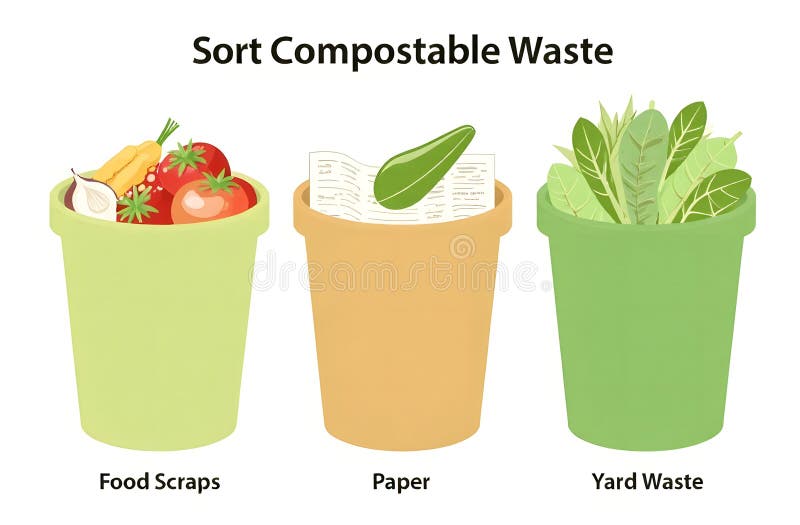 Sorting Compostable Waste. Horizontal Illustration Stock Illustration ...
