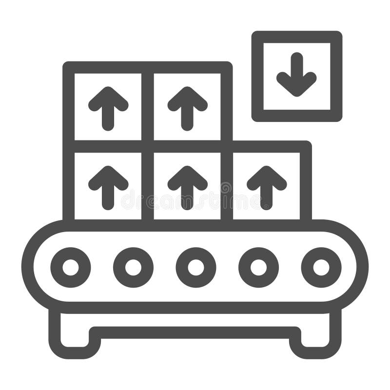 Sorting Conveyor with Boxes Marked with Arrow Line Icon, Manufacturing ...
