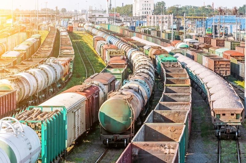 Sorting Freight Cars on the Railroad while Formation the Train. Stock ...