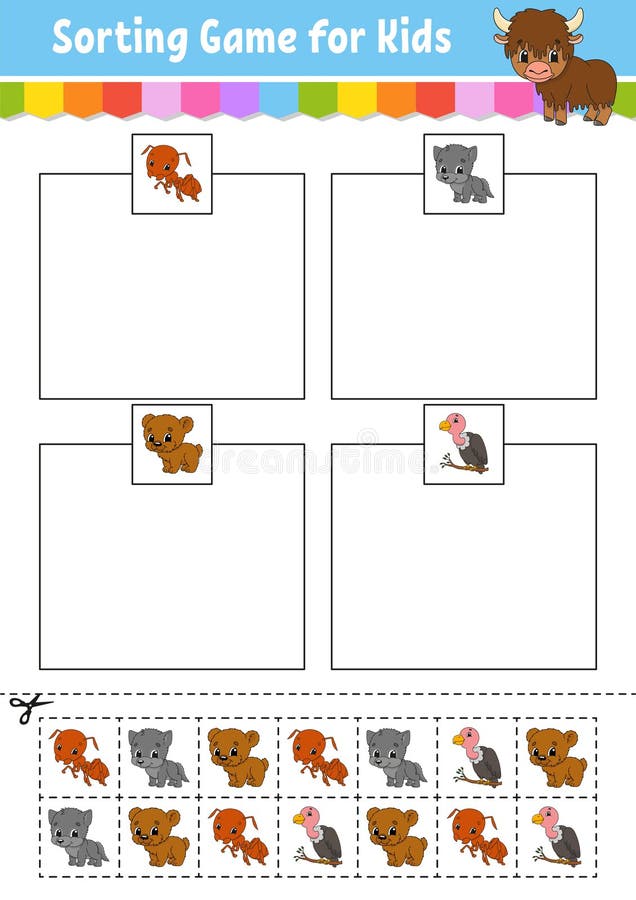 Sorting Game for Kids. Cut and Glue. Education Developing Worksheet ...