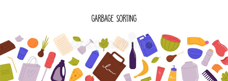 Sorting Garbage Horizontal Banner with Border of Different Litter ...