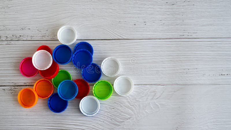 Sorting Household Colored Plastic Bottle Caps and Lids Captured from ...