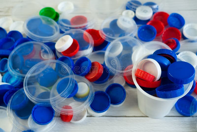 Sorting Household Colored Plastic Bottle Caps and Lids Captured from ...