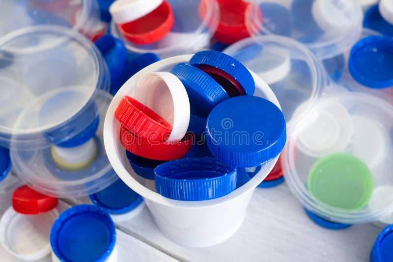 Sorting Household Colored Plastic Bottle Caps and Lids Captured from ...