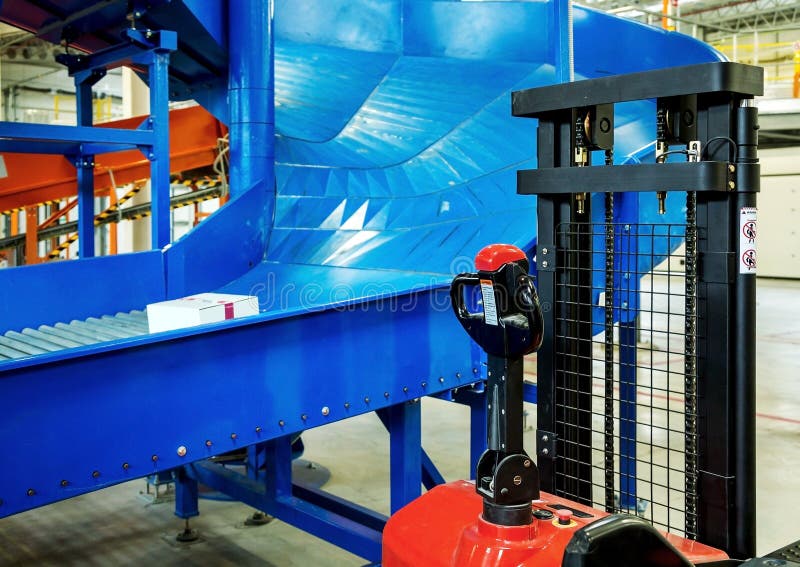 Sorting Line in Large Warehouse Stock Photo - Image of factory ...