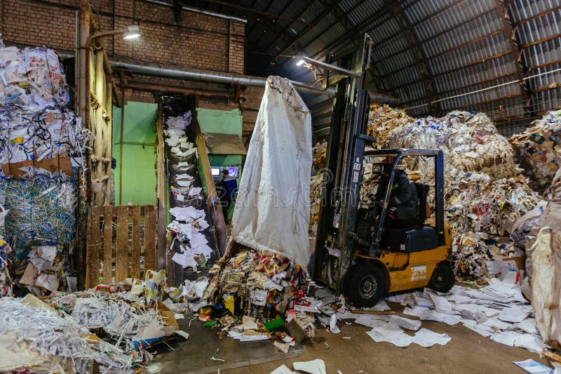 Sorting, Loading and Packing of Wastepaper in Recycling Factory Stock ...