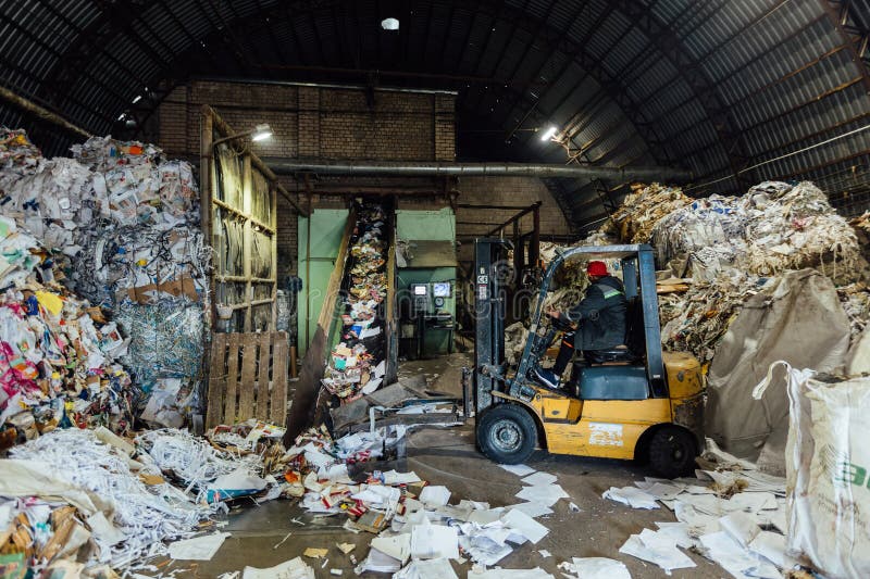 Sorting, Loading and Packing of Wastepaper in Recycling Factory Stock ...