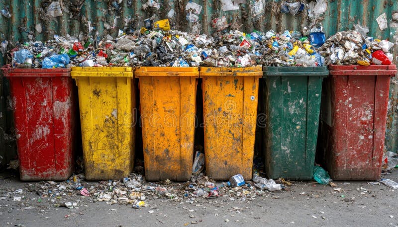 Sorting and Organizing Trash Bins in a Waste Management Area during the ...