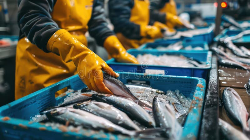 Sorting and Packing Fish in a Commercial Stock Illustration ...