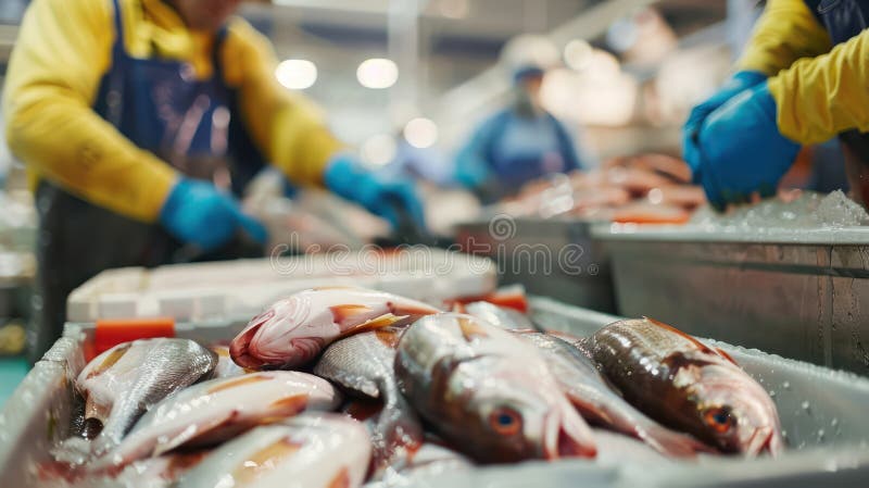 Sorting and Packing Fish in a Commercial Stock Illustration ...