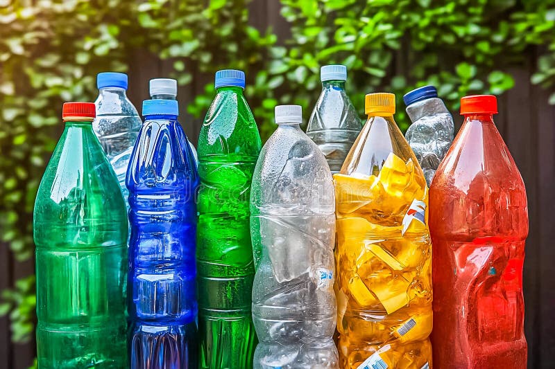Sorting of Plastic Bottles and Containers in Colorful Recycling Bins ...