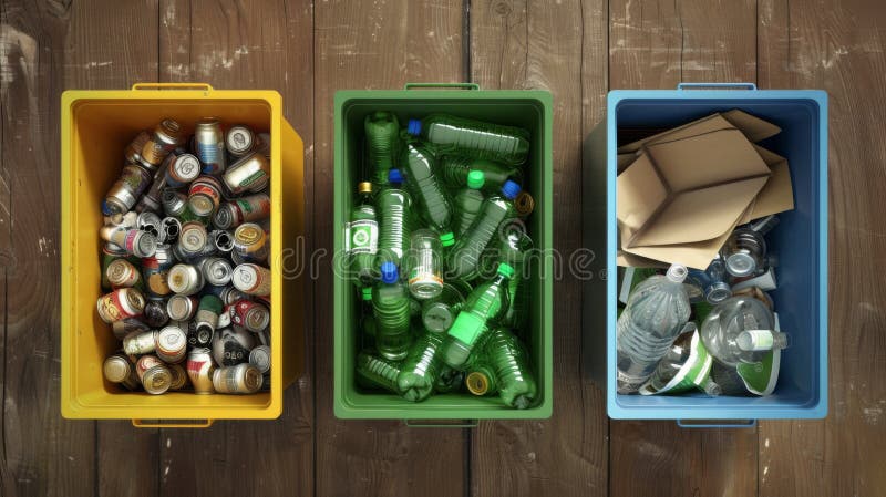Sorting Recyclables into Color Bins.AI Generated Image Stock Photo ...