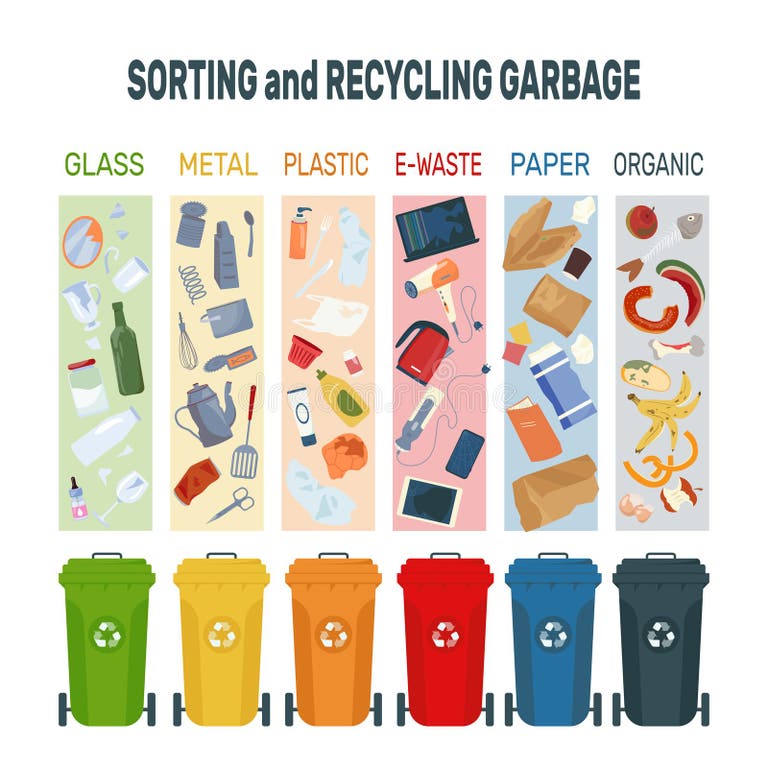 Sorting and Recycling Garbage by Material and Type in Colored Trash ...