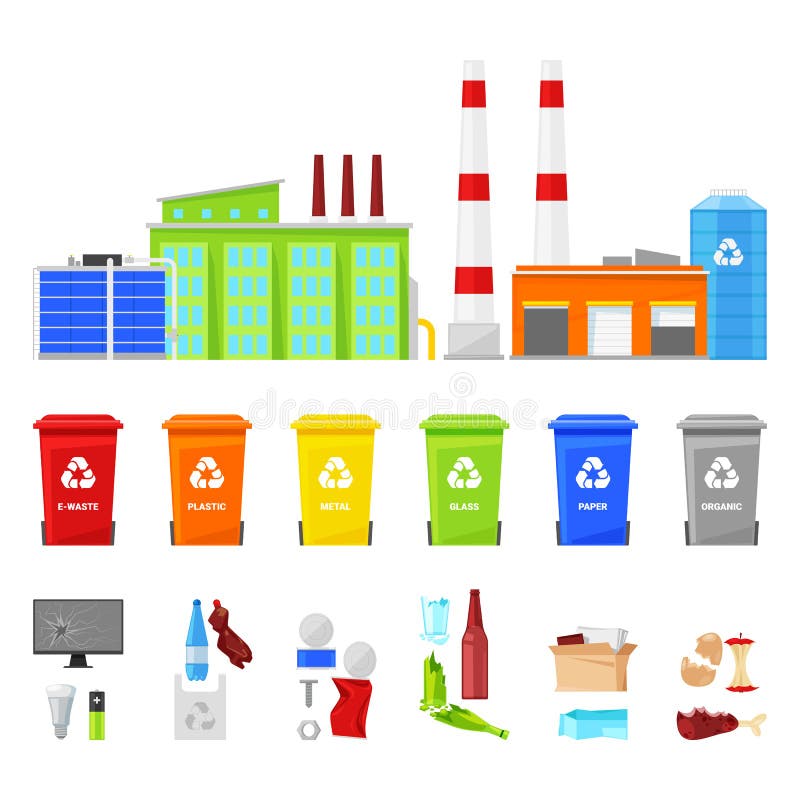 Sorting and Recycling Waste. Garbage Multicolor Baskets, Bin, Container ...