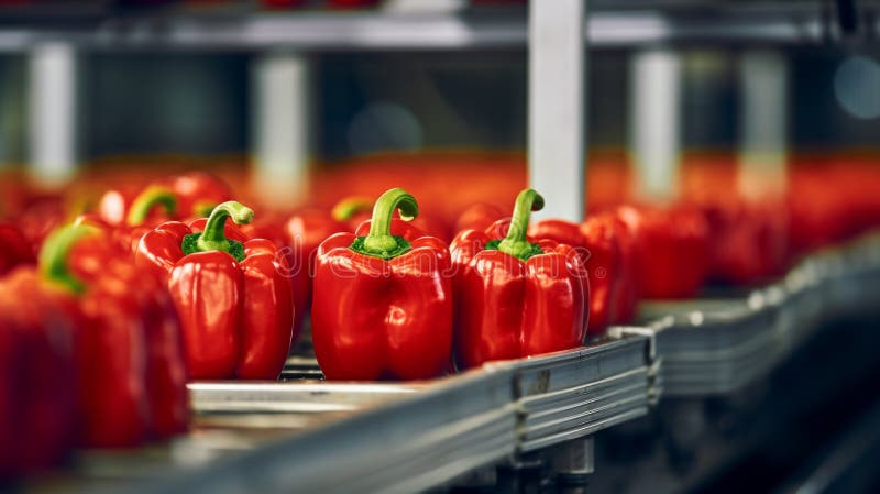 Sorting of Red Bell Peppers on a Conveyor Belt during Harvest. Neural ...