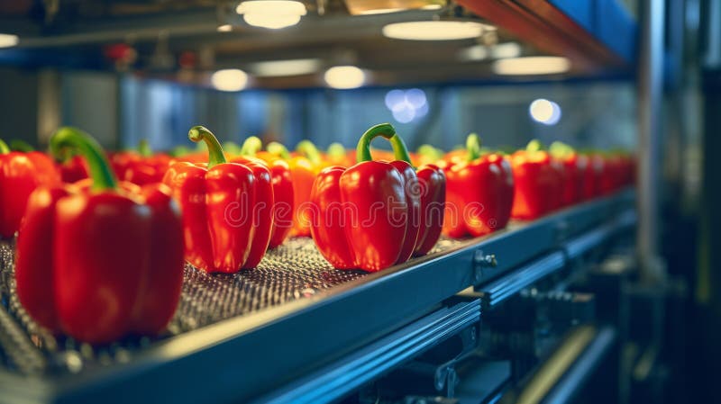 Sorting of Red Bell Peppers on a Conveyor Belt during Harvest. Neural ...
