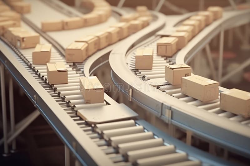 Sorting Station and Belt with Boxes. Generative AI. Stock Illustration ...