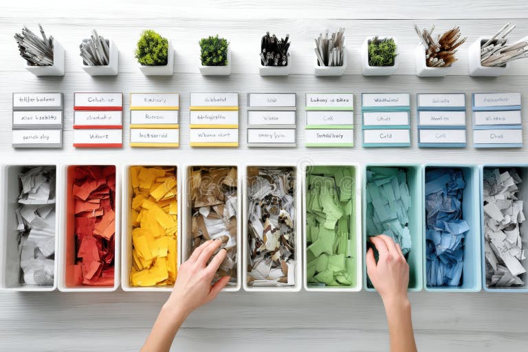 Sorting Trash into Eco-Friendly Bins on a Clean Table Using Organized ...