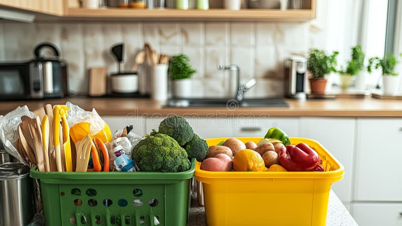 Sorting Waste at Home in a Minimalist Kitchen. Stock Photo - Image of ...
