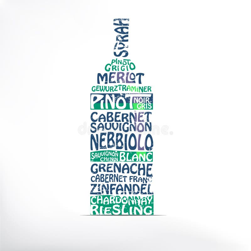 Sorts of Red and White Wine Typography in a Form of a Bottle Stock ...